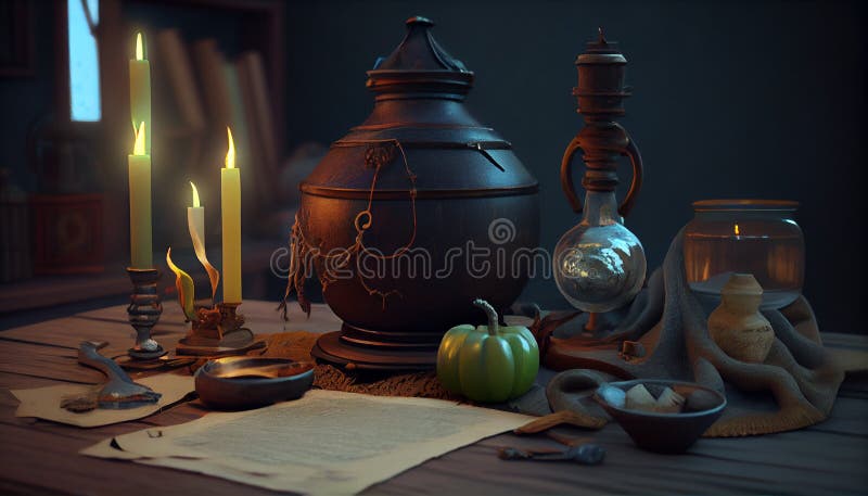 Witch Table, Witchcraft, Ritual Spells, Halloween. AI Generated Stock ...
