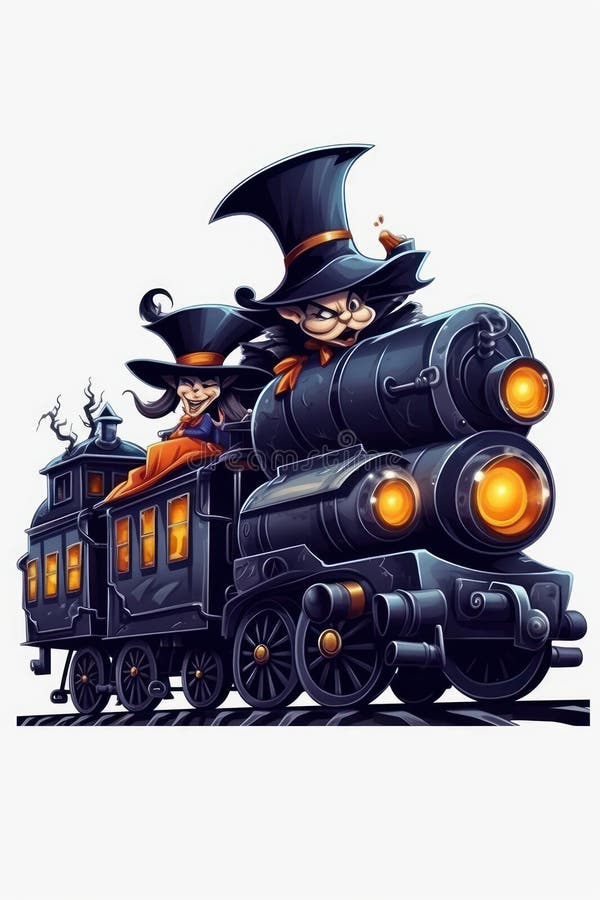 Witch Train Cartoon. Halloween Illustration. Stock Illustration ...