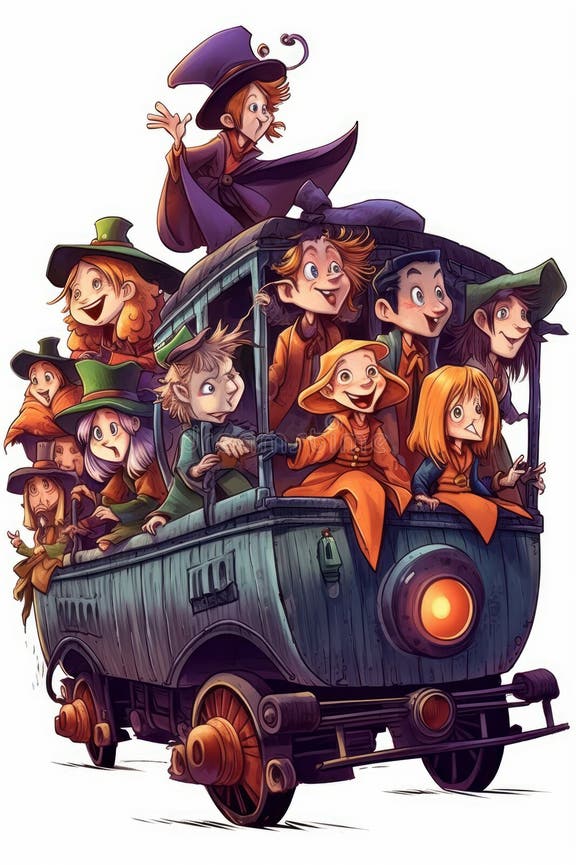 Witch Train Cartoon. Halloween Illustration. Stock Illustration ...