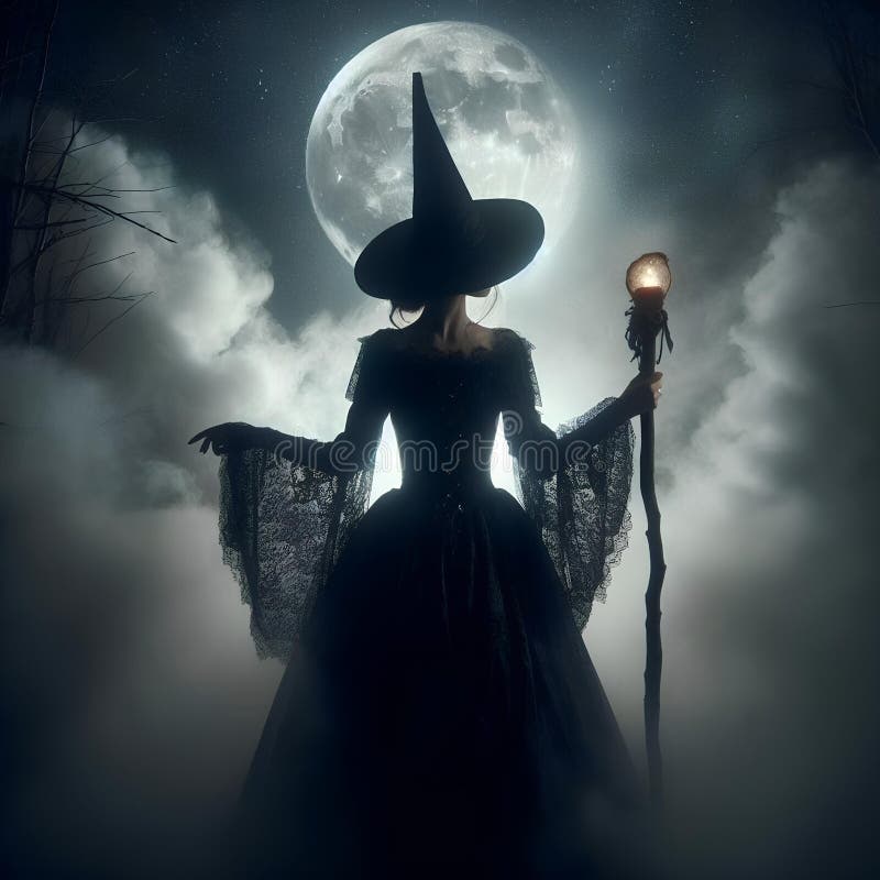 A Witch Under the Moonlight 1 Stock Illustration - Illustration of ...