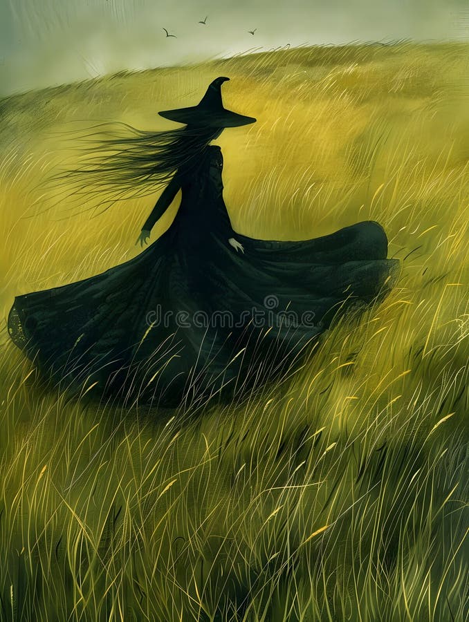 A Witch is Walking through a Field of Tall Grass Stock Photo - Image of ...