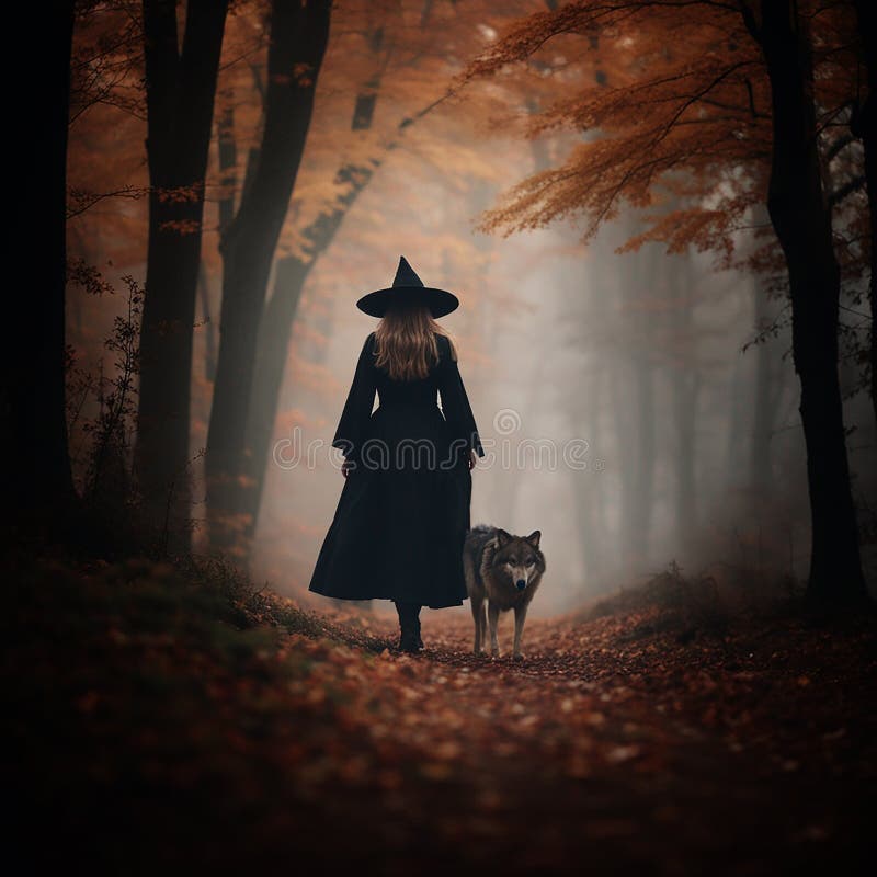 Witch and Wolf stock illustration. Illustration of night - 350502289