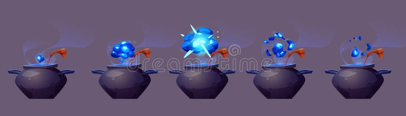 Witch or Wizard Cauldron Explosion and Smoke Sequence. Animation Sprite ...