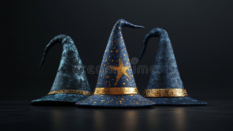 These Witch or Wizard Hats are Displayed from Three Different Angles ...