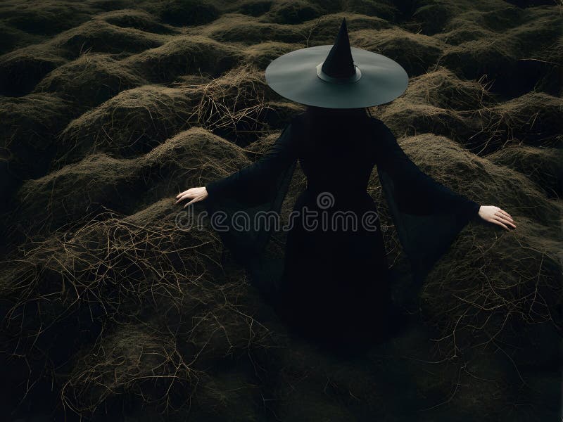 A Witch in a Pointed Hat and Black Dress in a Swamp Ai Generated Stock ...