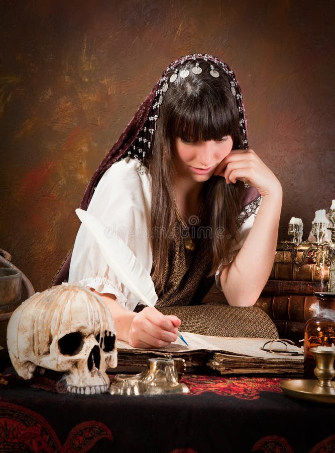 Witch Writing in the Book of Shadows Stock Image - Image of people ...