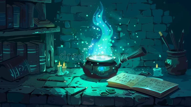 A Witchcraft Banner with a Cauldron and a Book of Spells Stock Image ...