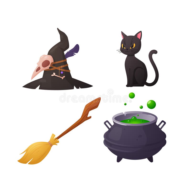 Witchcraft and Wizardry Mystical Elements Set Vector Illustration ...