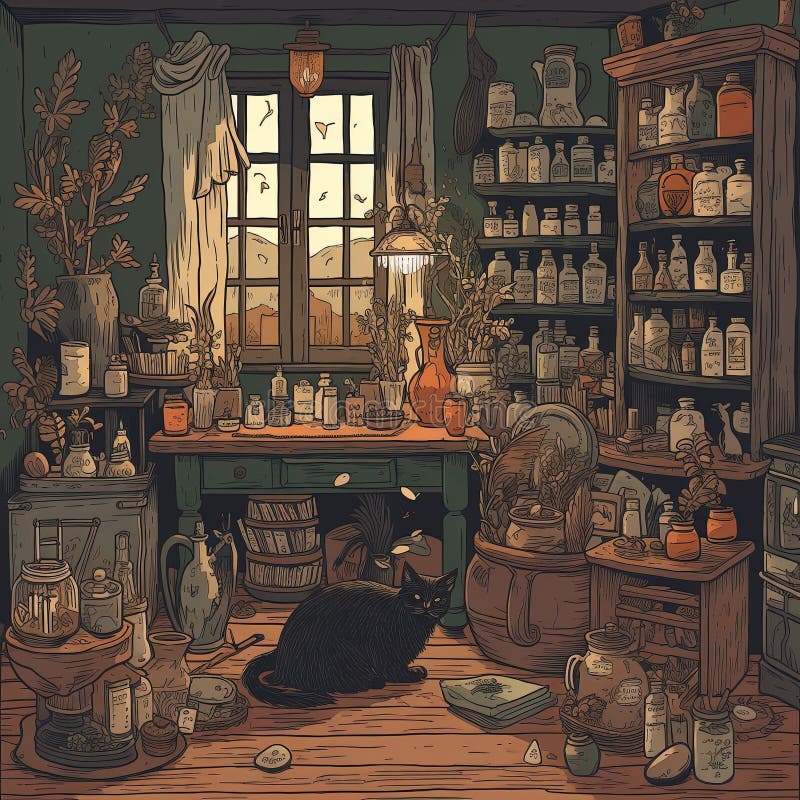 Witches Apothecary with Black Cat , Halloween Style Design. Ai ...
