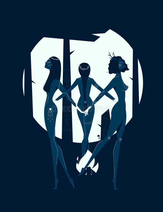 Witches Dance Around the Fire in the Sacred Forest in the Light of the ...