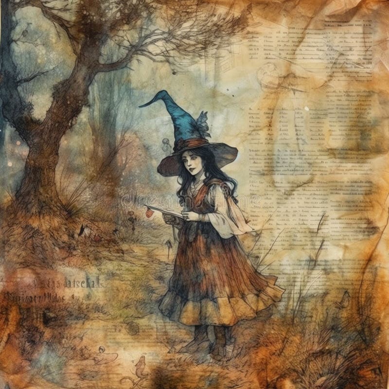 Witches Old Paper, Vintage Digital Paper Stock Illustration ...