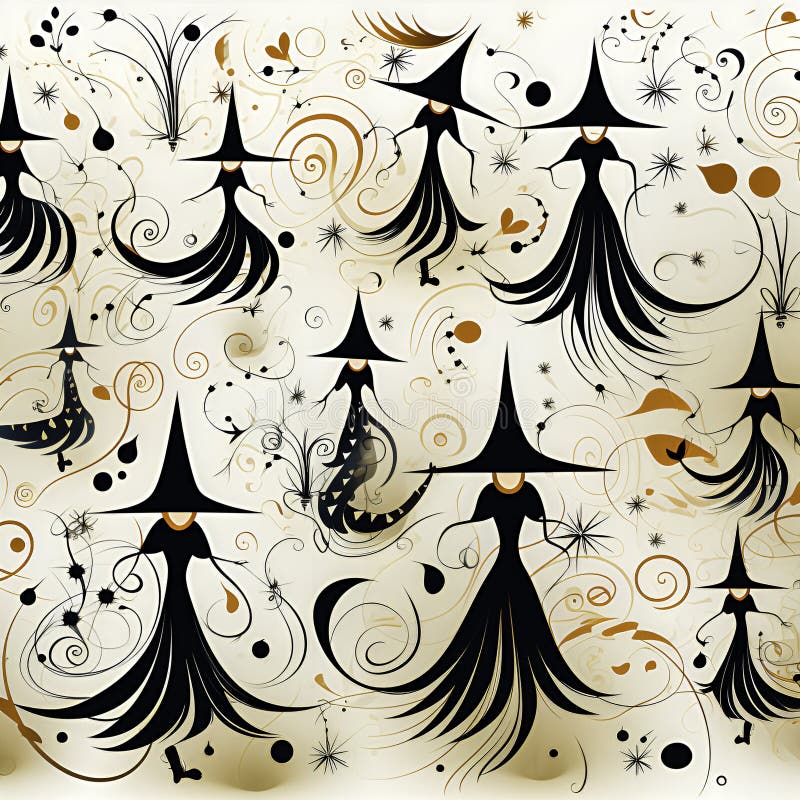 Witches Pattern on White Background Stock Illustration - Illustration ...