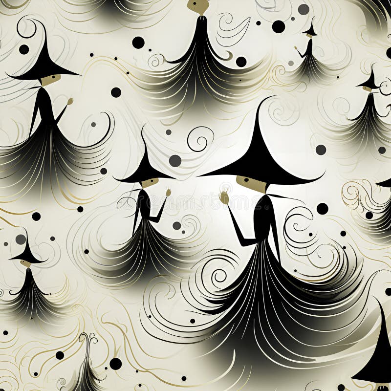 Witches Pattern on White Background Stock Illustration - Illustration ...
