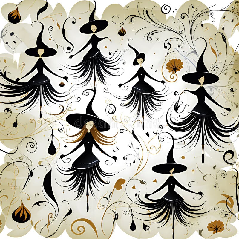 Witches Pattern on White Background Stock Illustration - Illustration ...
