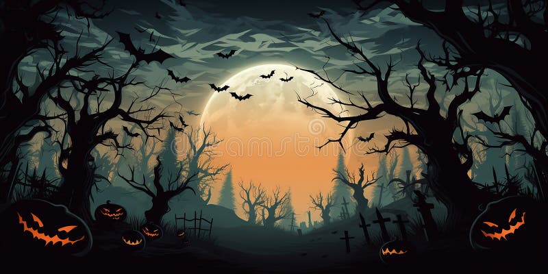 A Witching Hour Backdrop with a Full Moon, Flying Bats Stock ...