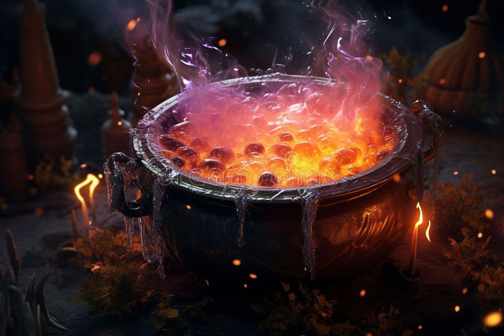 Witchs Potion Brewing Cauldron Cauldron Bubbling Stock Illustration ...