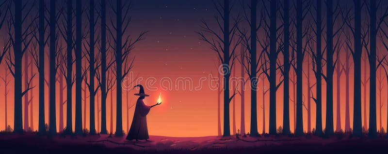 A Witchs Silhouette Casting a Spell in a Haunted Forest Stock ...