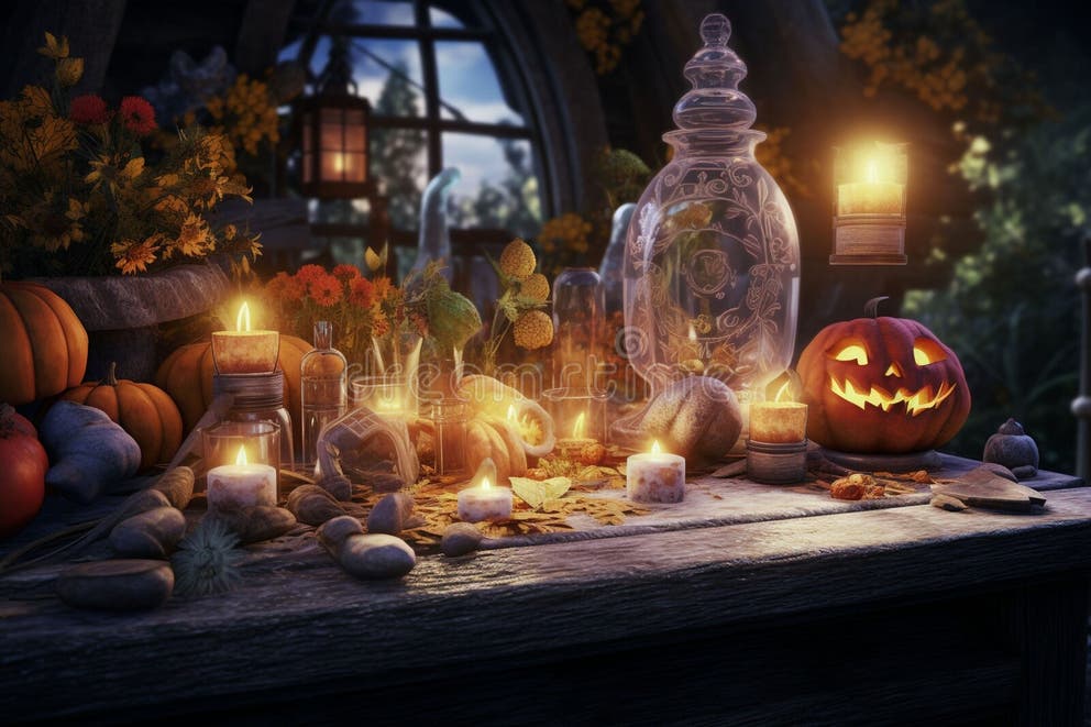 Witchs Spell Ingredients Table Table Adorned Stock Illustration ...