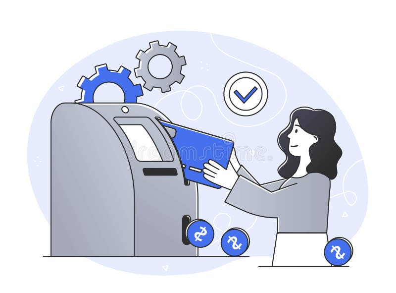 Withdrawing money from ATM stock illustration. Illustration of finance ...