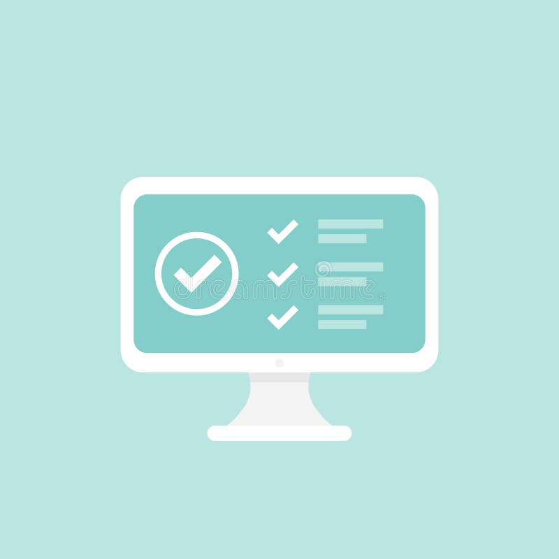 Withe Computer with Check List and Ok Tick on it. Flat Vector Simple ...