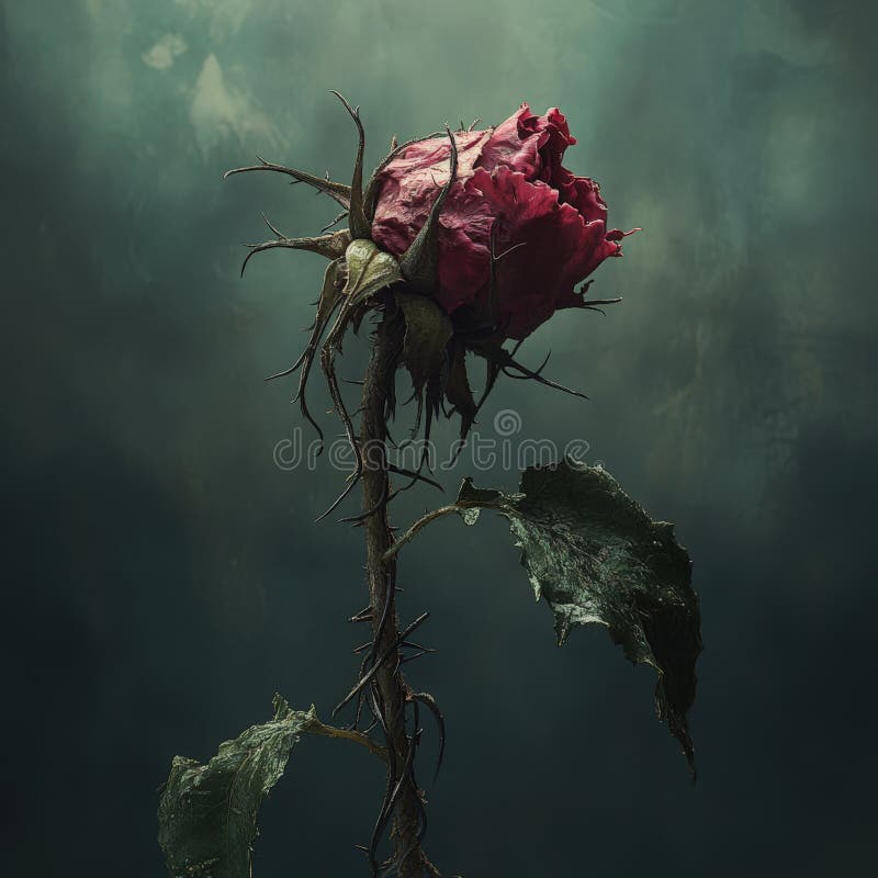 Withered Red Rose with Thorns in Atmospheric Lighting Stock Image ...