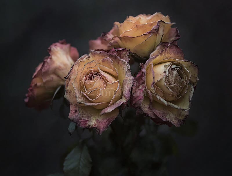 Withered Roses Bouquet Closeup Dark Background High Quality Image Stock ...