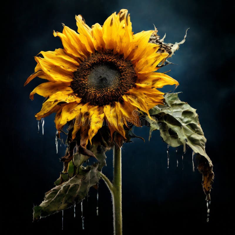 Withered Sunflower in Dramatic Lighting Stock Photo - Image of contrast, generated: 331967584