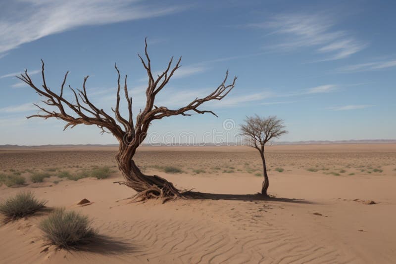 Withered Tree in the Desert by the Dune with Blue Sky Ai Generated ...