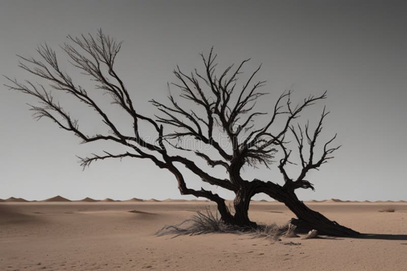 Withered Tree in the Desert by the Dune with Blue Sky Ai Generated ...