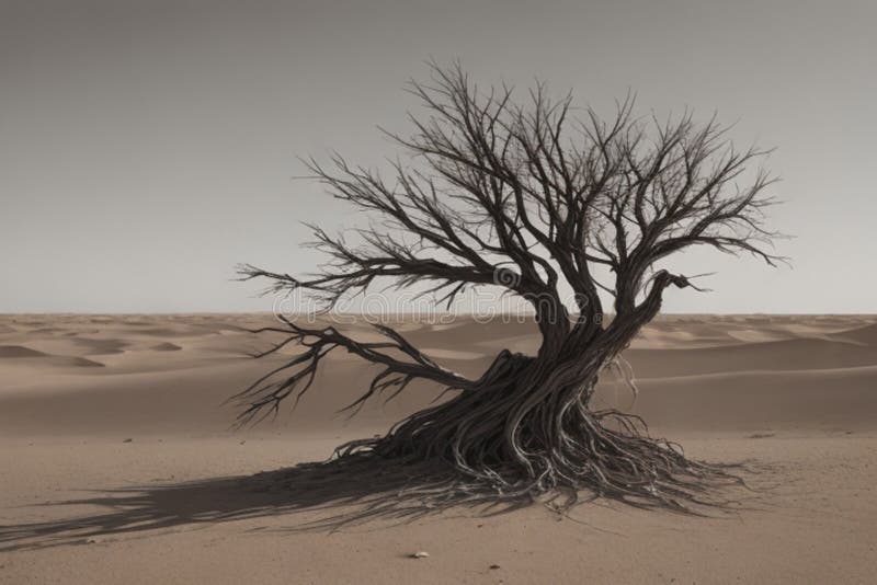 Withered Tree in the Desert by the Dune with Blue Sky Ai Generated ...
