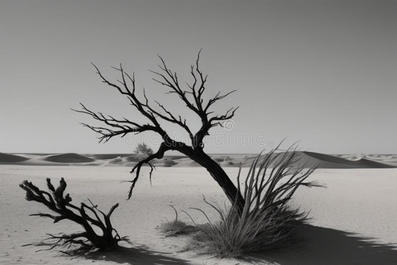 Withered Tree in the Desert by the Dune with Blue Sky Ai Generated ...