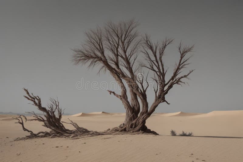 Withered Tree in the Desert by the Dune with Blue Sky Ai Generated ...
