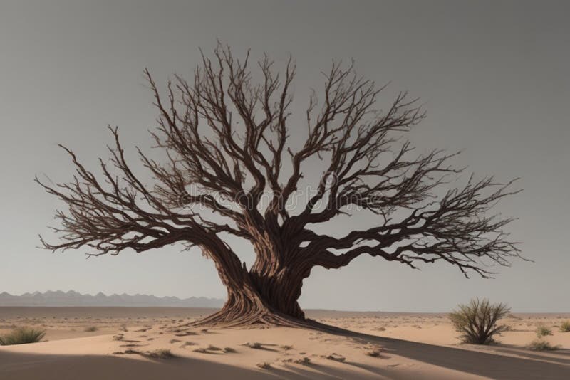 Withered Tree in the Desert by the Dune with Blue Sky Ai Generated ...