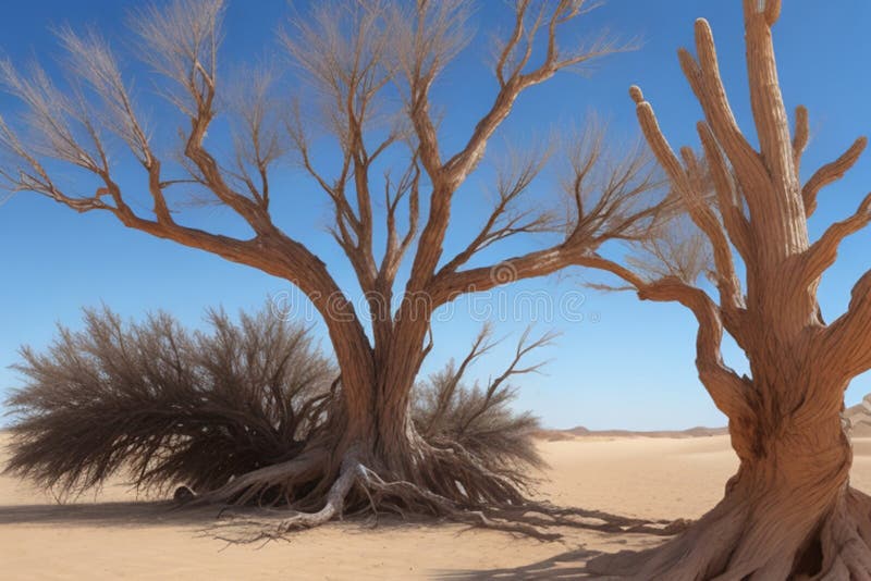 Withered Tree in the Desert by the Dune with Blue Sky Ai Generated ...