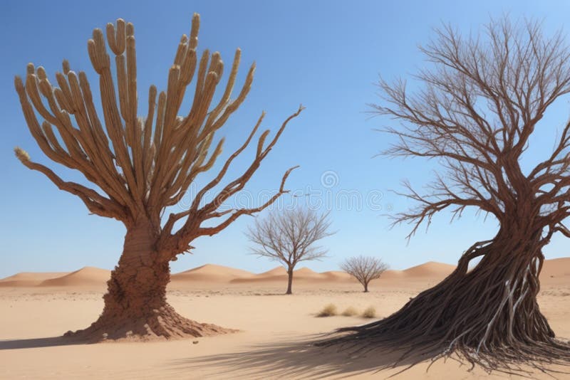 Withered Tree in the Desert by the Dune with Blue Sky Ai Generated ...