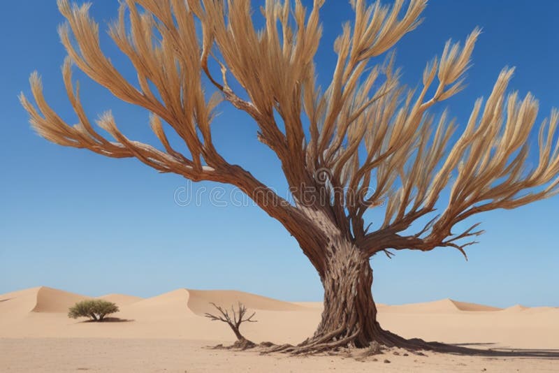 Withered Tree in the Desert by the Dune with Blue Sky Ai Generated ...