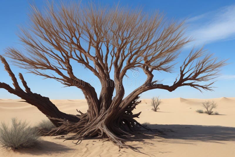 Withered Tree in the Desert by the Dune with Blue Sky Ai Generated ...