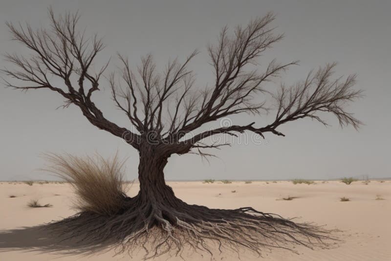Withered Tree in the Desert by the Dune with Blue Sky Ai Generated ...