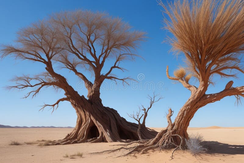 Withered Tree in the Desert by the Dune with Blue Sky Ai Generated ...
