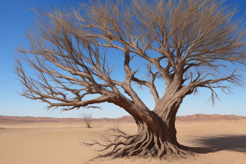 Withered Tree in the Desert by the Dune with Blue Sky Ai Generated ...