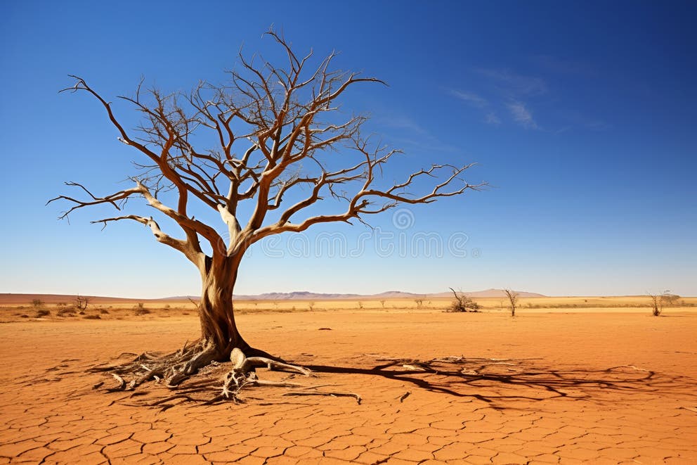 A Withered Tree in a Sandy Desert Stock Image - Image of orange, arid ...
