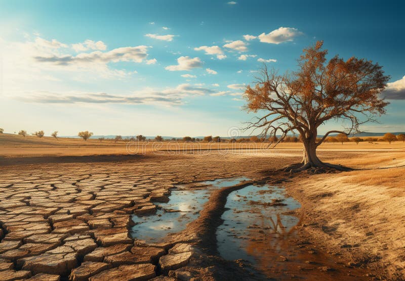 A Withered Tree and a Small Pond in the Middle of the Field Stock Image ...