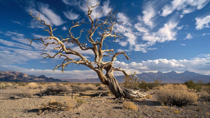 A Withered Tree Stands Alone in the Desert Its Leaves Long Gone and Its ...