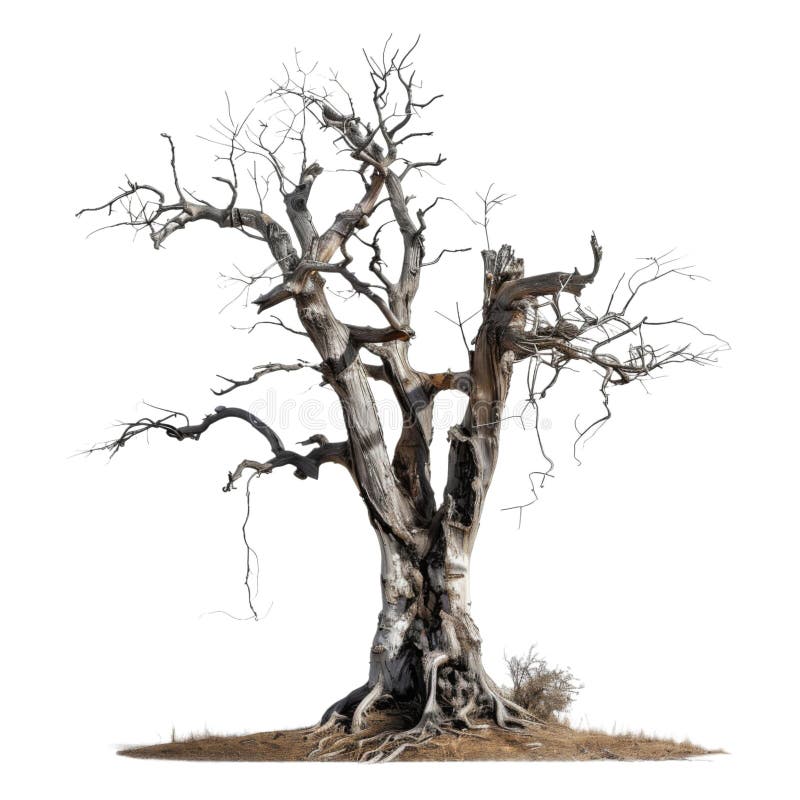 A Withered Tree with Twisted Branches and Exposed Roots Stock Photo ...