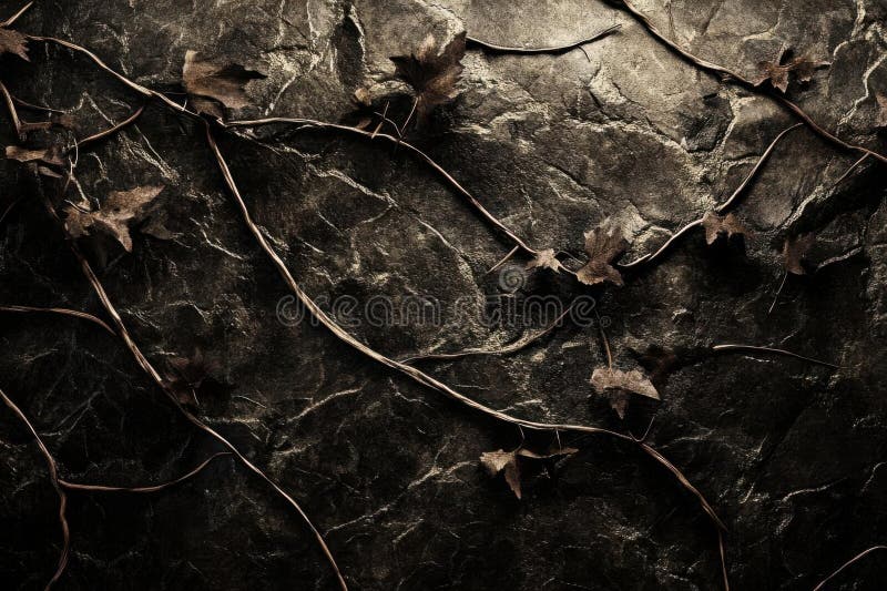 Withered Vines on a Dark Stone Wall Stock Illustration - Illustration ...