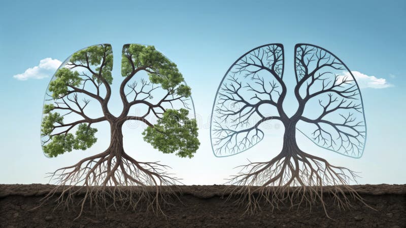 Lungs Represented by Growing and Dead Tree Showing Healthy and Diseased ...