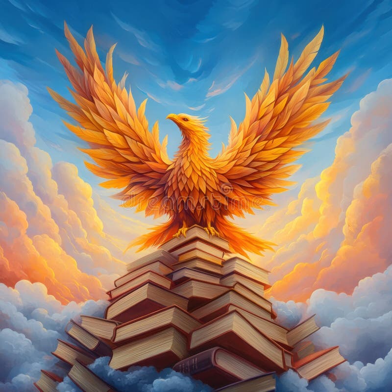 Witness the Abstract Phoenix Ascending from a Foundation of Books ...