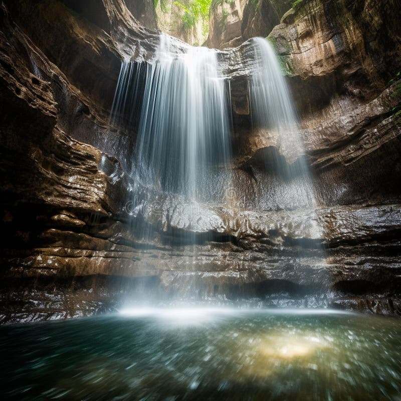 Limestone Cave Waterfall: a Shimmering Masterpiece Stock Illustration ...
