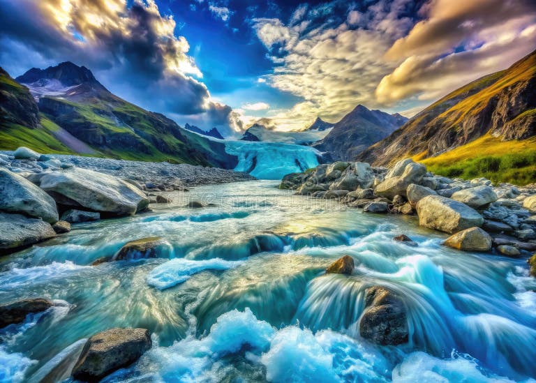 A Stunning Visual Metaphor Glacier River Flowing through a Digital ...