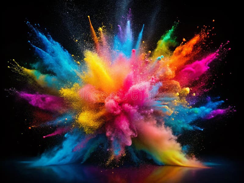 Abstract Explosion of Vibrant Color Powder on a Striking Black ...